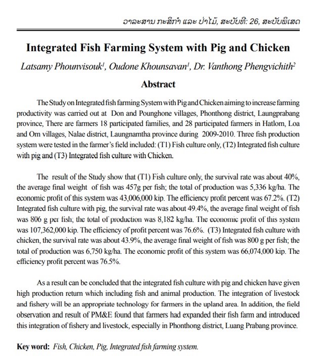 Integrated Fish Farming System with Pig and Chicken