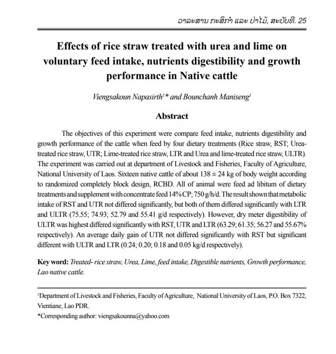 Effects of rice straw treated with urea and lime on voluntary feed ...