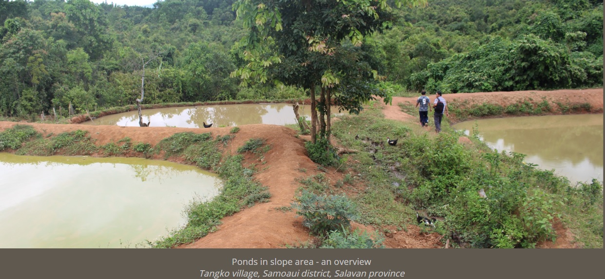 Fish pond construction on slope area on clayey subsoil for water ...